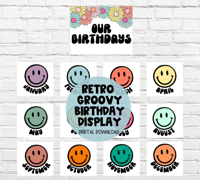 Retro Groovy Birthday Display Boho Retro Birthday Chart | Etsy