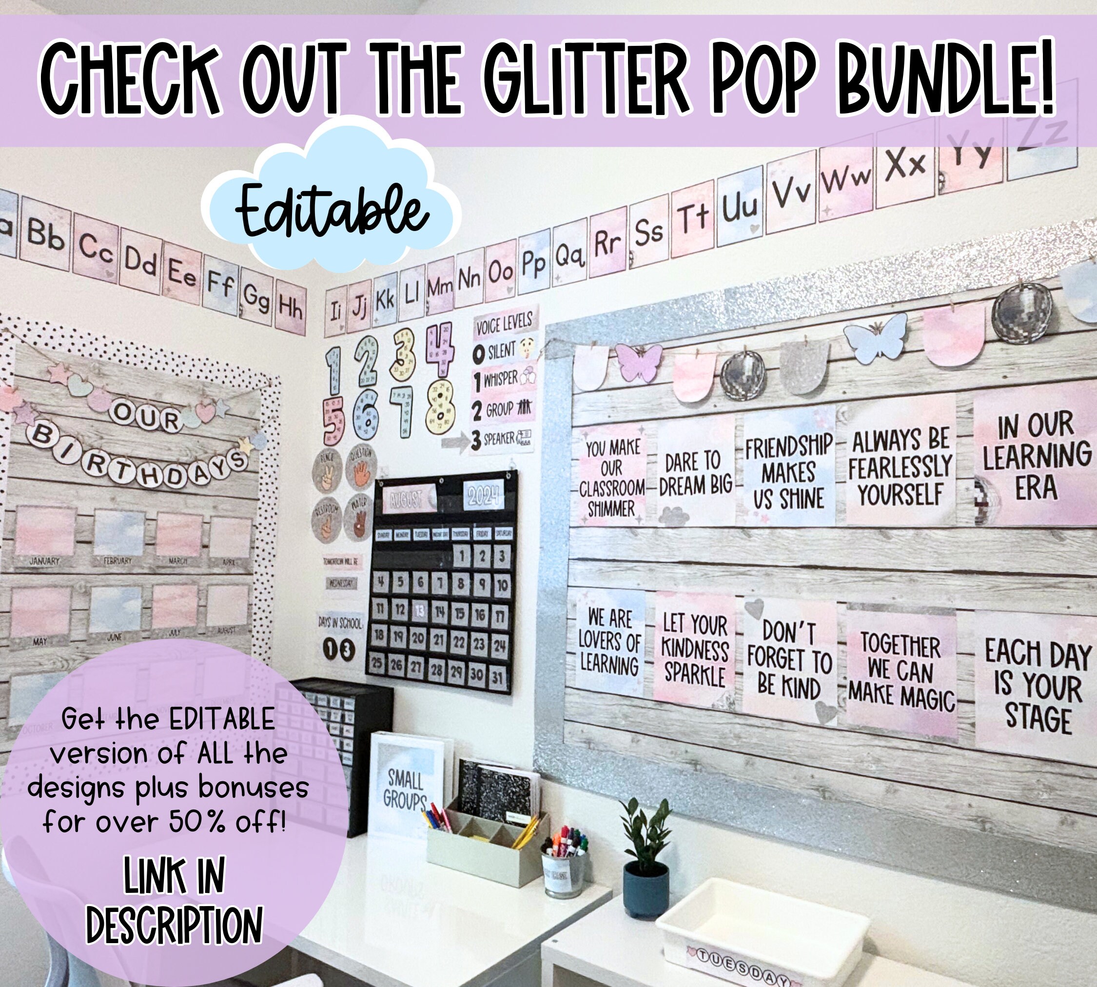 Glitter Pop Birthday Display | Pastel Clouds Printable Birthday Chart ...