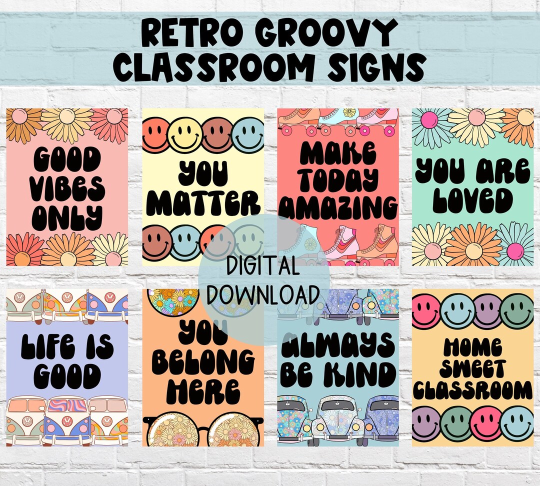 Retro Groovy Classroom Signs | Boho Retro Classroom Decor | 70s Groovy ...
