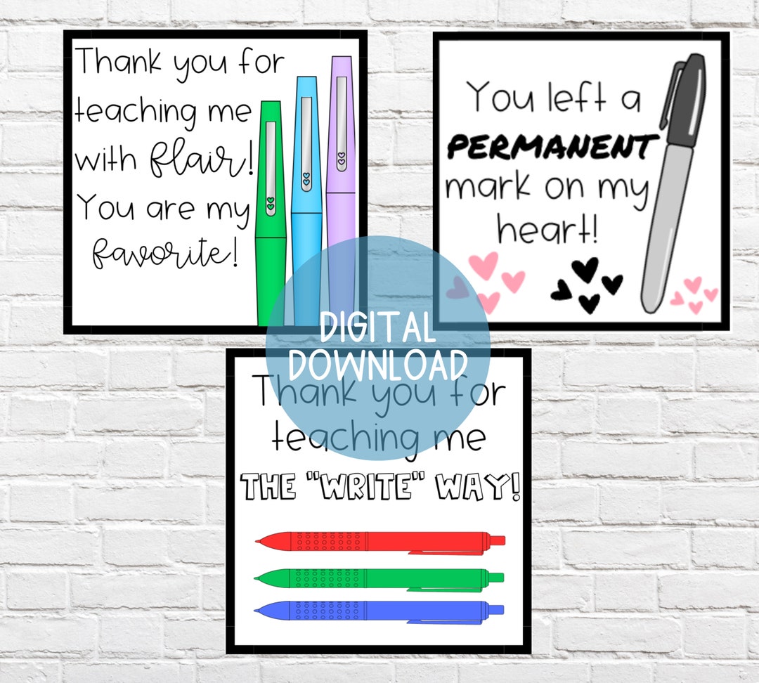 Teacher Appreciation Pen Notes Flair Pen Note Sharpie Gift Tag Teaching ...