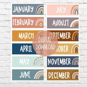 Boho Rainbow Classroom Calendar Set | DIGITAL DOWNLOAD | Modern Rainbow ...