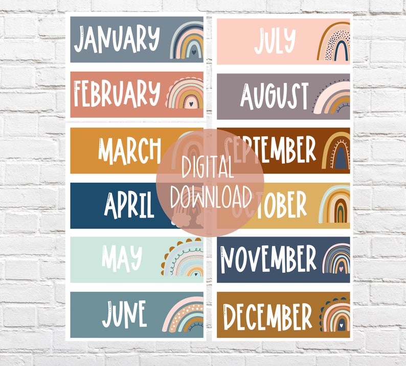 Boho Rainbow Classroom Calendar Set DIGITAL DOWNLOAD - Etsy