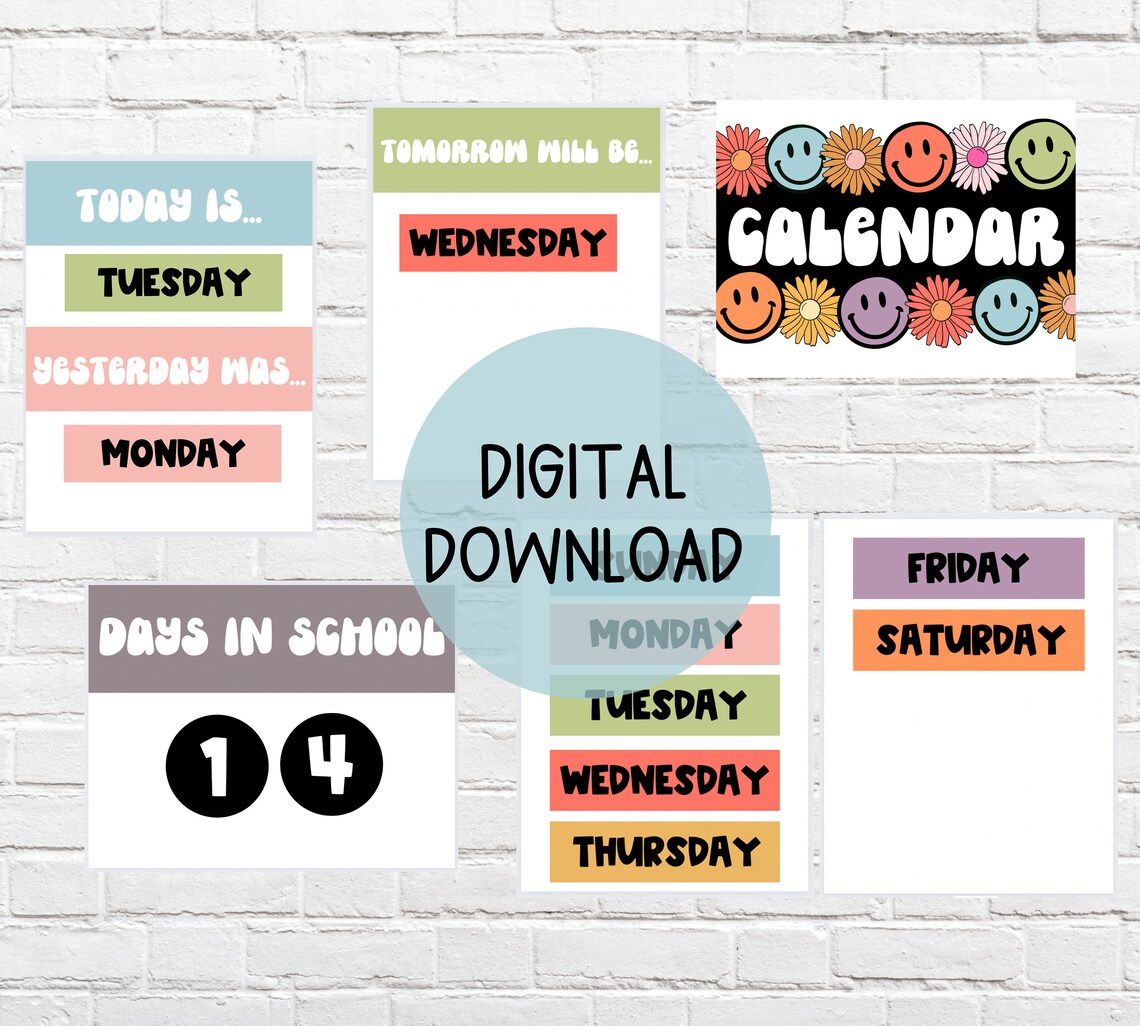 Retro Groovy Classroom Calendar Boho Retro Calendar Time - Etsy