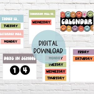 Retro Groovy Classroom Calendar Boho Retro Calendar Time DIGITAL ...