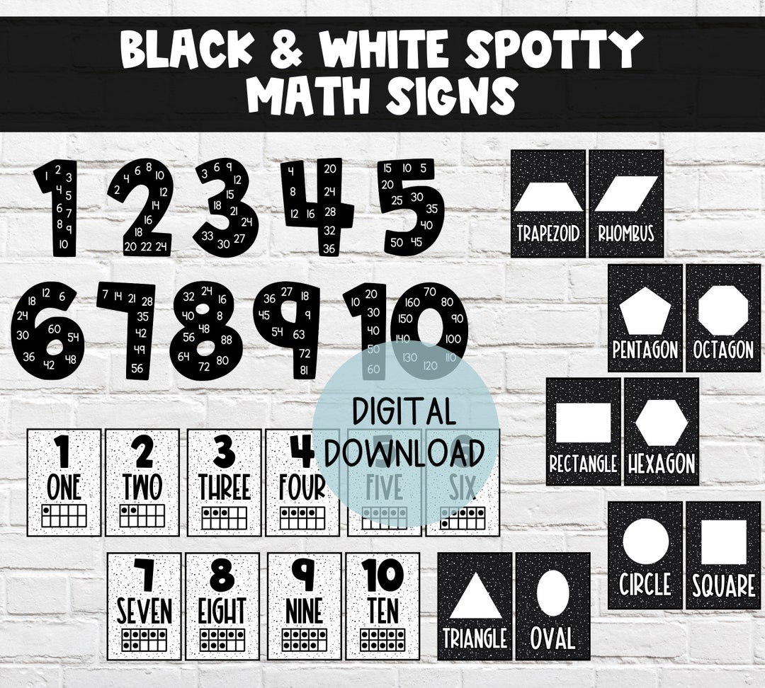Black and White Spotty Elementary Math Signs| Pastel Math Posters ...