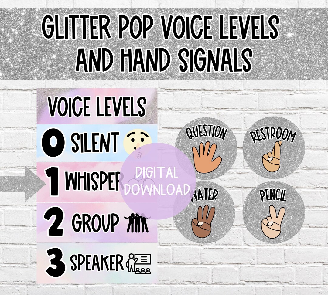 Glitter Pop Voice Levels & Hand Signals DIGITAL DOWNLOAD Classroom ...