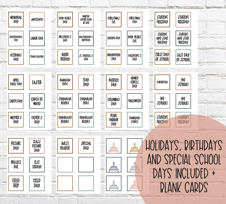 Boho Rainbow Classroom Calendar Set | DIGITAL DOWNLOAD | Modern Rainbow ...