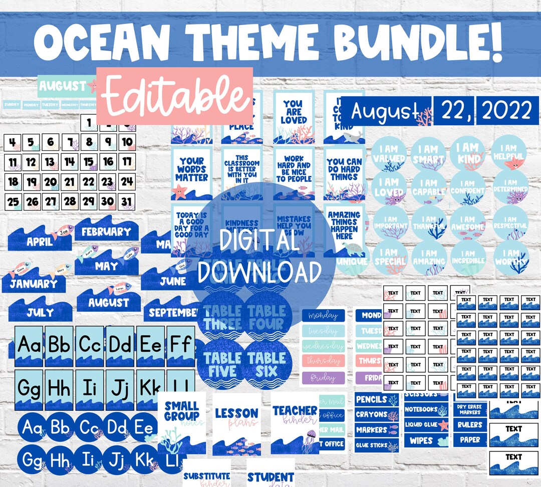 Ocean Theme Classroom BUNDLE! | Editable on Canva | Digital Download ...
