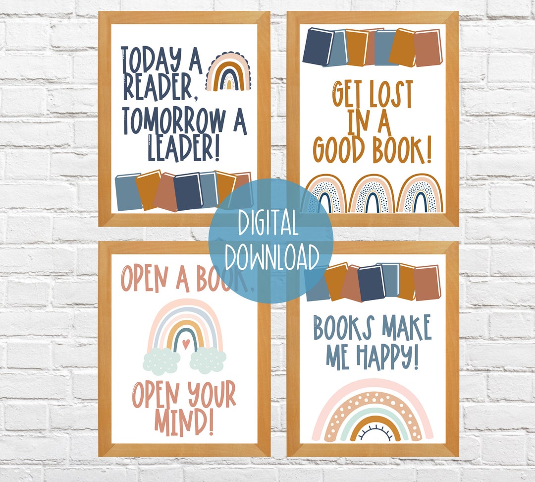 Boho Rainbow Library Signs | Classroom Library Quotes | Today A Reader ...