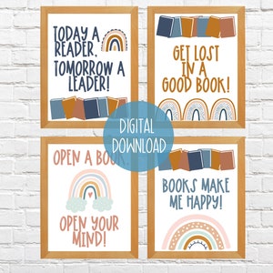 Boho Rainbow Library Signs Classroom Library Quotes Today A Reader ...
