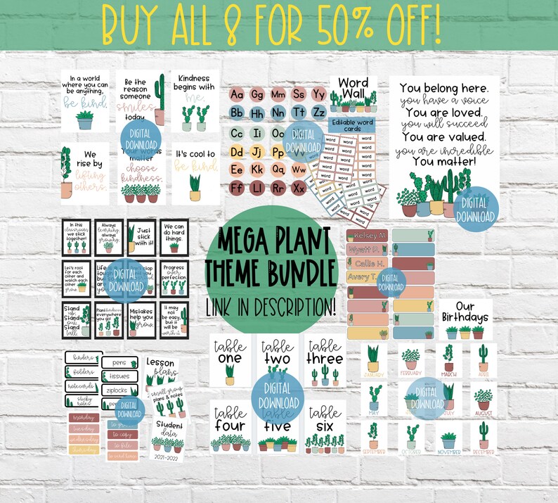 Growth Mindset Classroom Signs | Plant Cactus Succulent Theme | Pastel ...