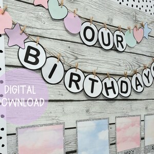 Glitter Pop Birthday Display | Pastel Clouds Printable Birthday Chart ...