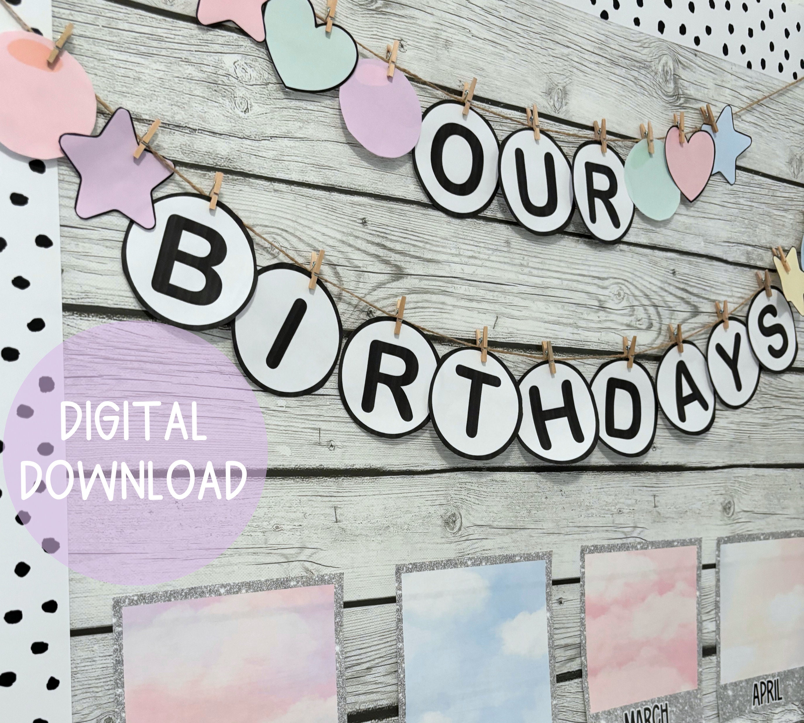 Glitter Pop Birthday Display | Pastel Clouds Printable Birthday Chart ...
