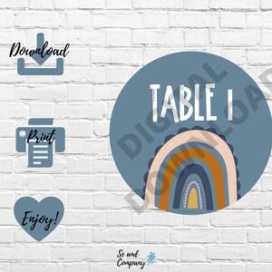 Boho Rainbow Table Signs DIGITAL DOWNLOAD Modern Rainbow Table Numbers ...