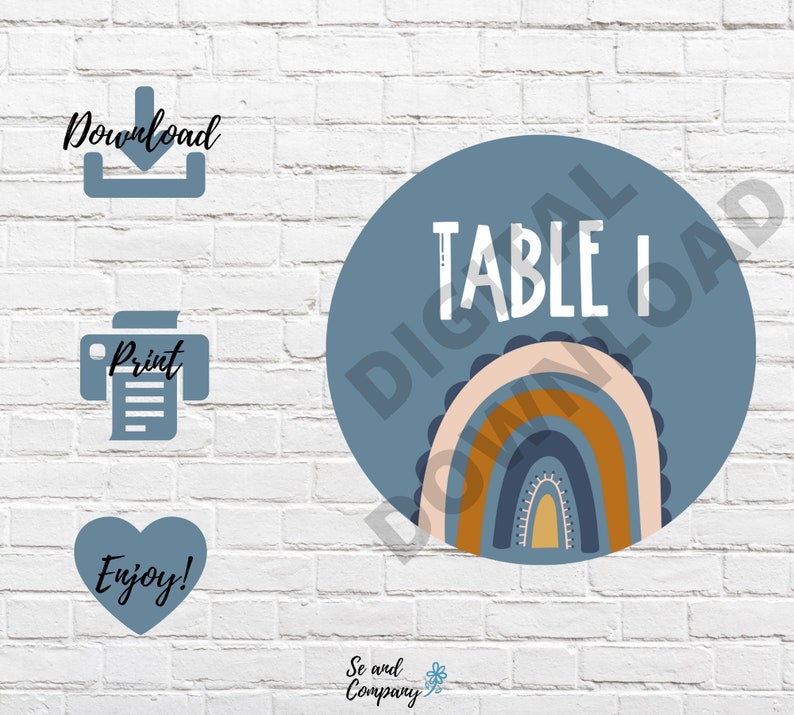 Boho Rainbow Table Signs DIGITAL DOWNLOAD Modern Rainbow - Etsy
