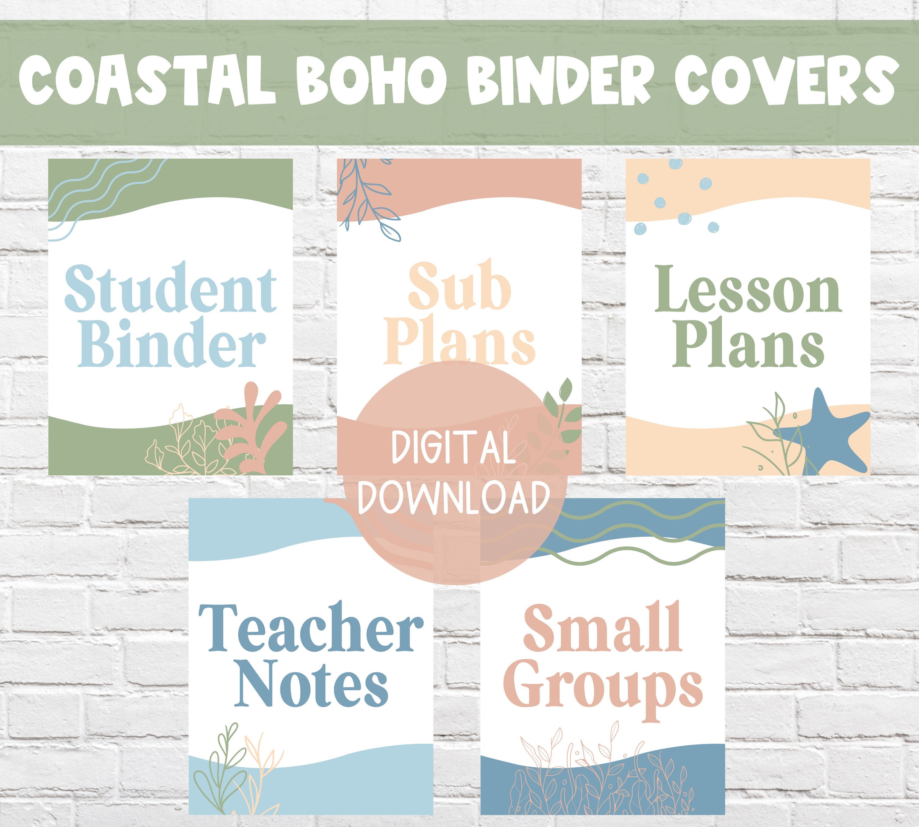 Coastal Boho Binder Covers | Calming Sea Theme Printable Binder Covers ...