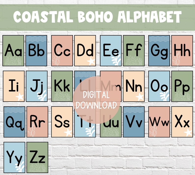 Gráfico del alfabeto boho costero / DESCARGA DIGITAL / Signos ABC ...