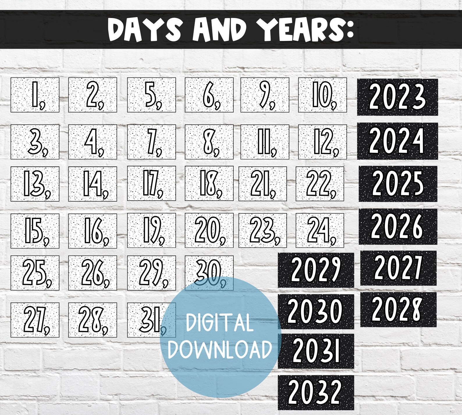Black & White Spotty Theme Classroom Flip Calendar | DIGITAL DOWNLOAD ...