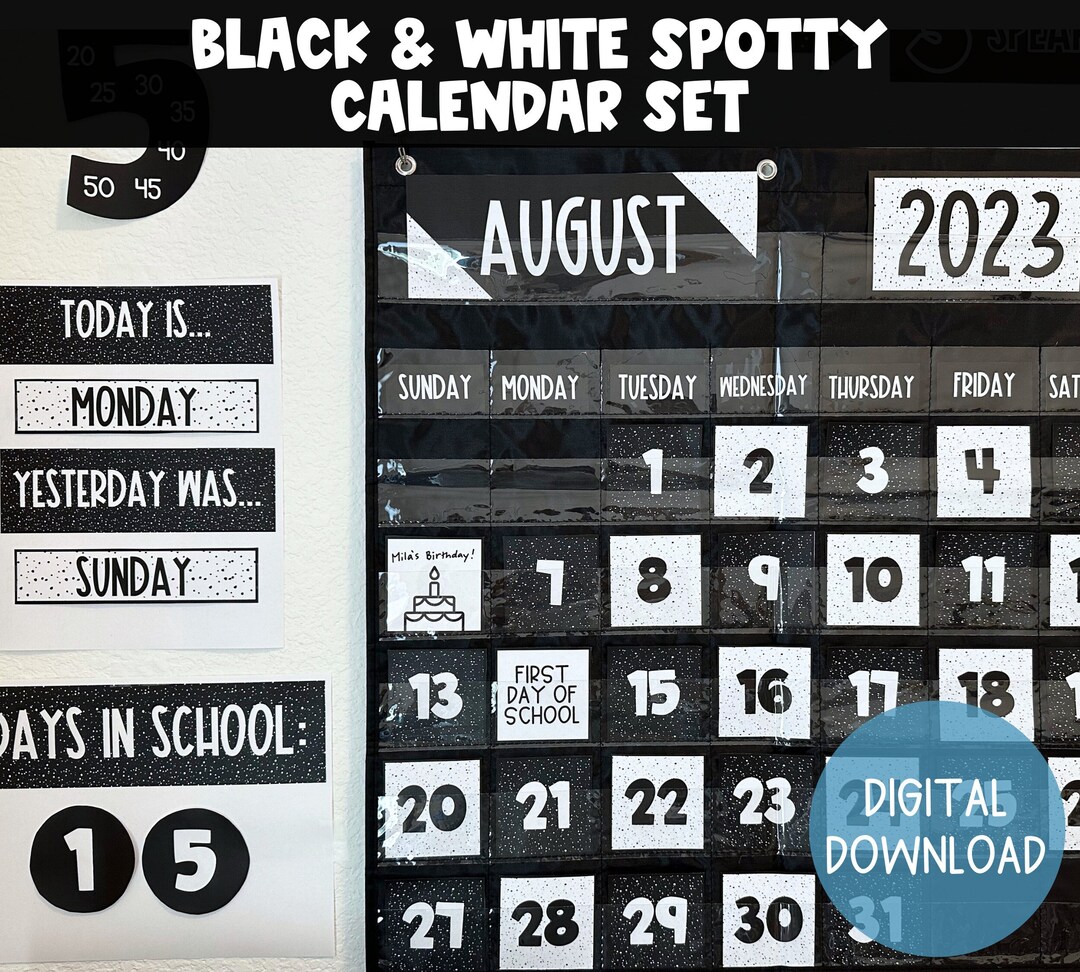 Black and White Spotty Classroom Calendar | DIGITAL DOWNLOAD ...