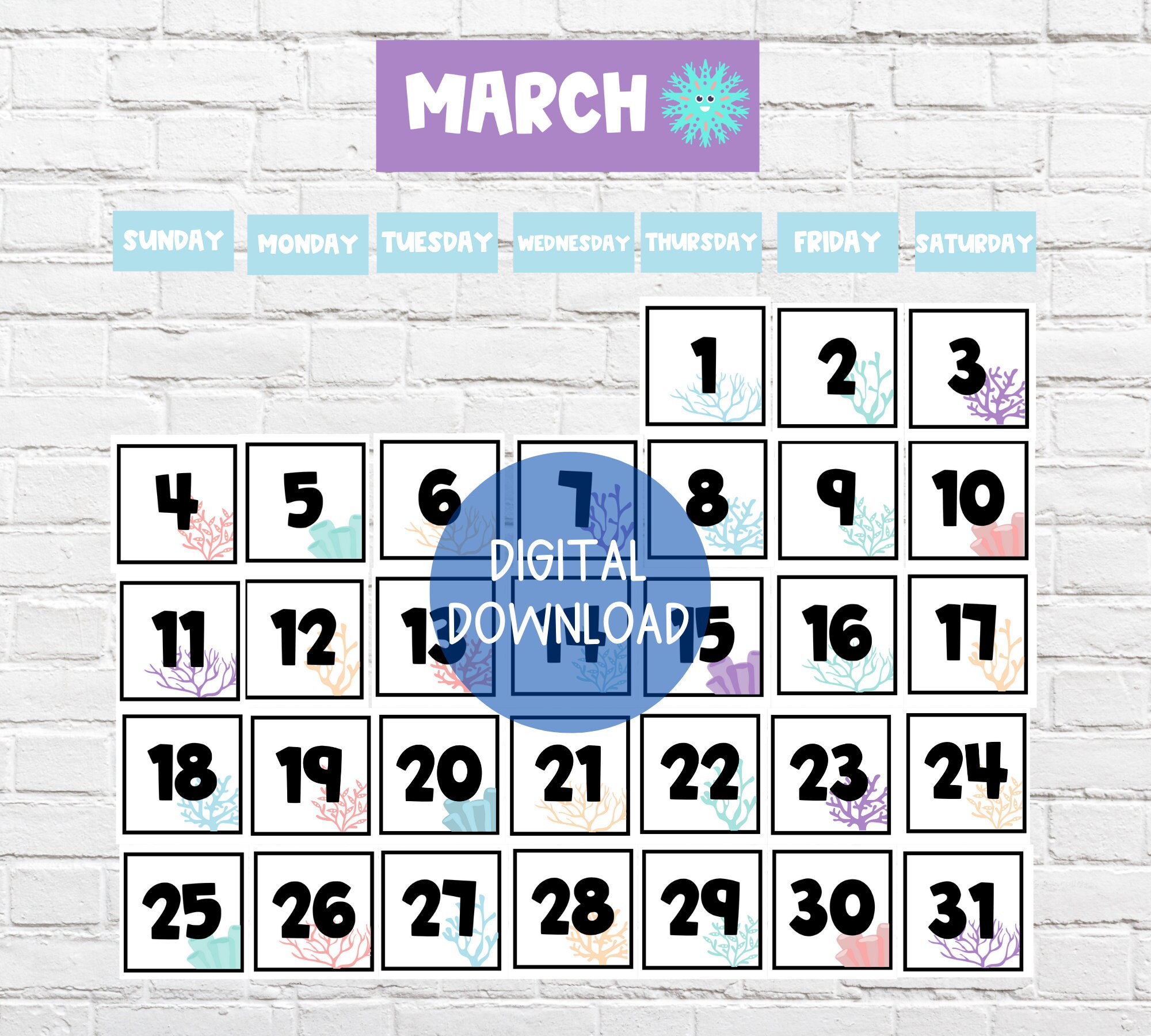 Ocean Theme Classroom Calendar DIGITAL DOWNLOAD Printable - Etsy