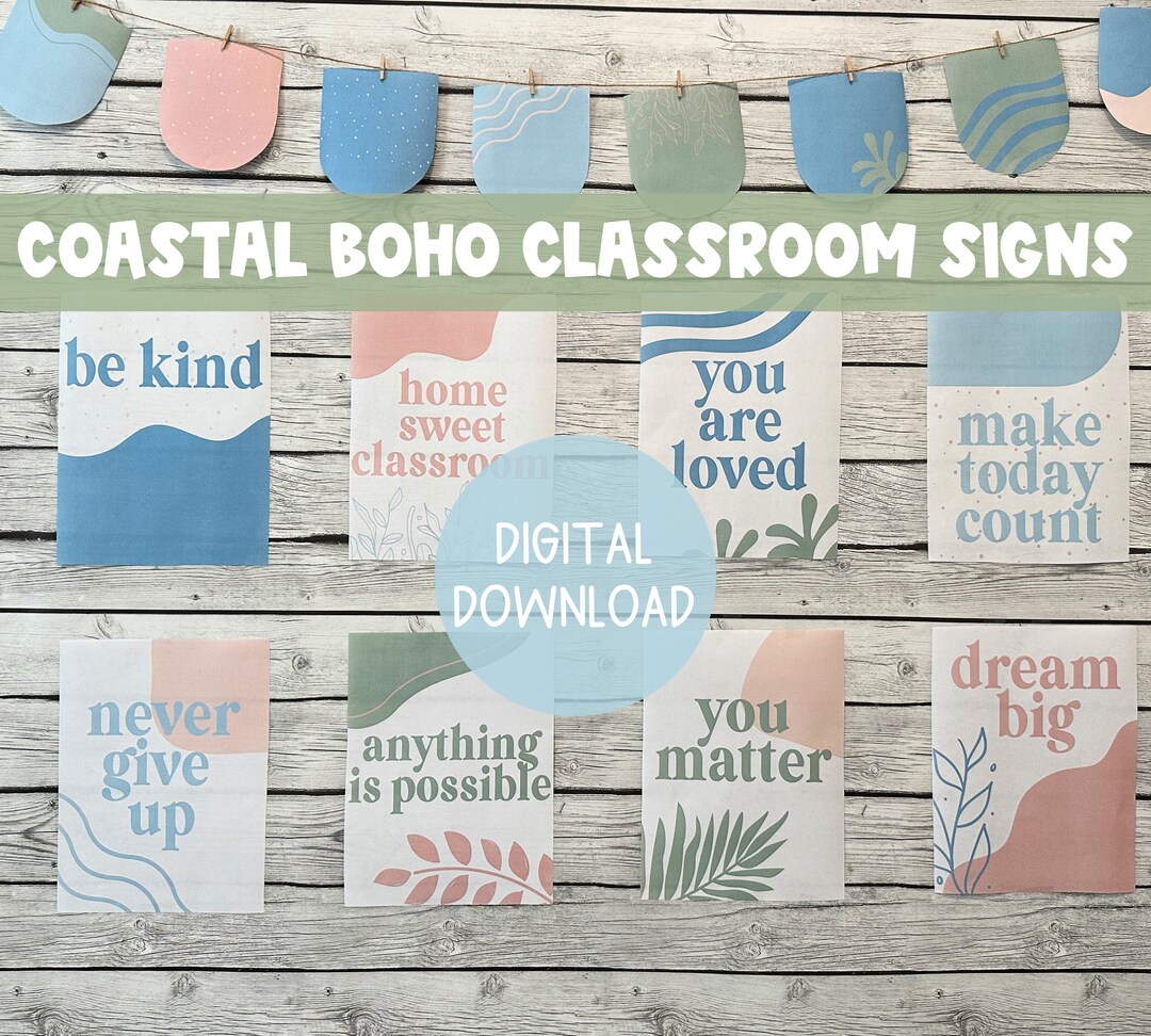 Coastal Boho Classroom Signs | DIGITAL DOWNLOAD | Beach Boho Classroom ...