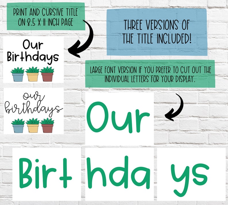 Plant Theme Birthday Display Classroom Monthly Birthday - Etsy
