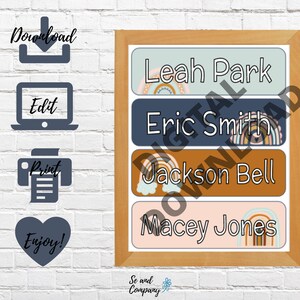 Boho Rainbow Theme Name Tags | EDITABLE on Google Slides | School ...