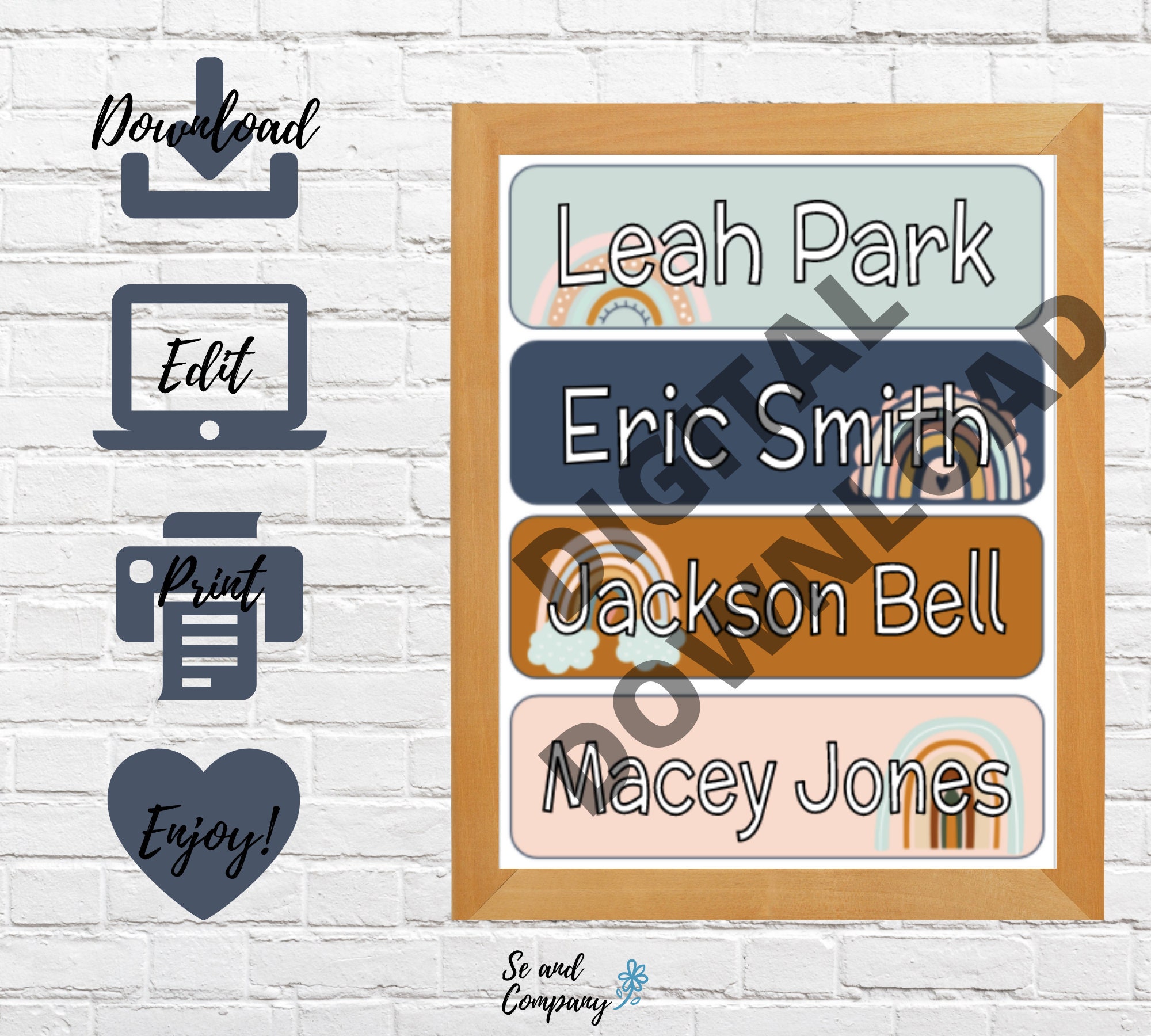 Boho Rainbow Theme Name Tags EDITABLE on Google Slides - Etsy
