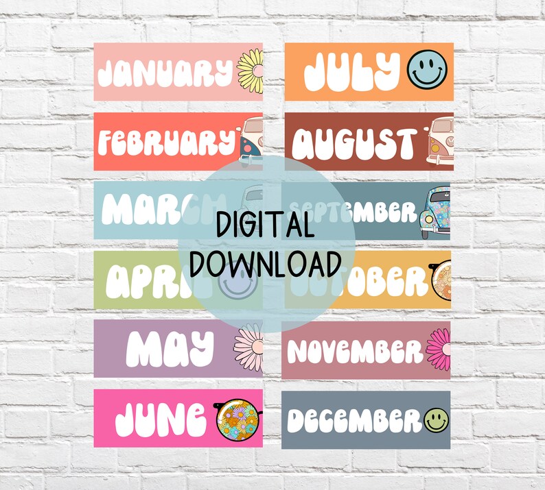 Retro Groovy Classroom Calendar Boho Retro Calendar Time - Etsy