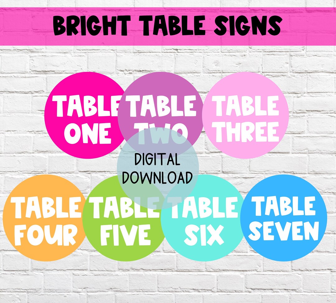 Bright Table Signs | Bright Color Printable Table Numbers | DIGITAL ...
