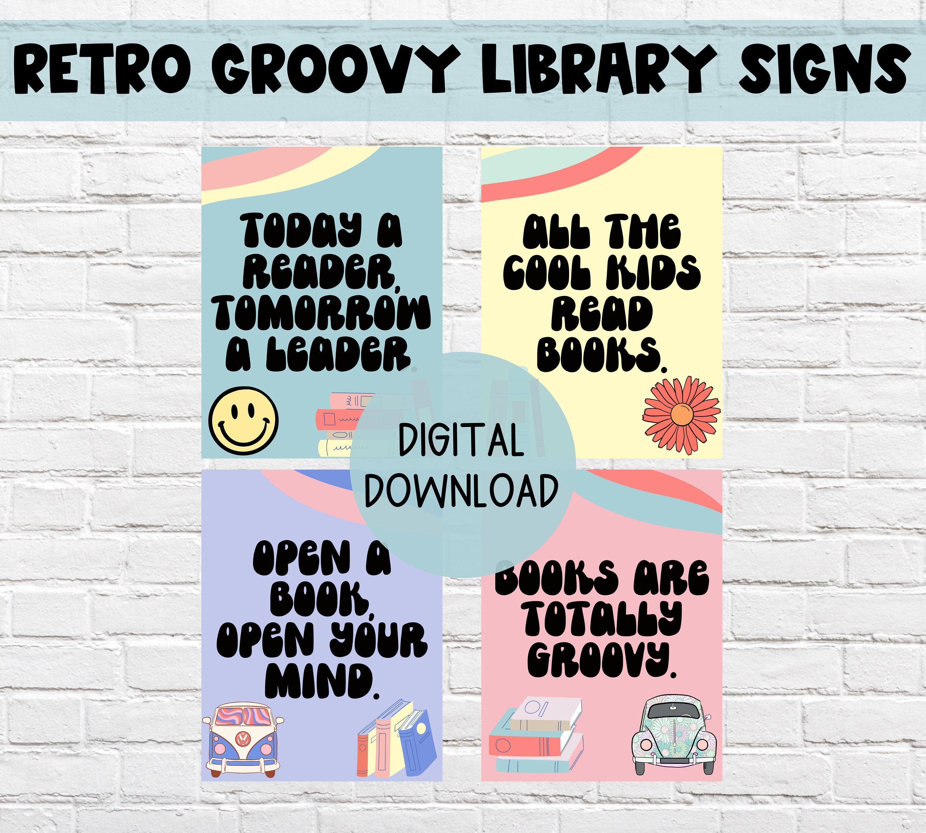 Retro Groovy Library Signs Boho Retro Classroom Library - Etsy