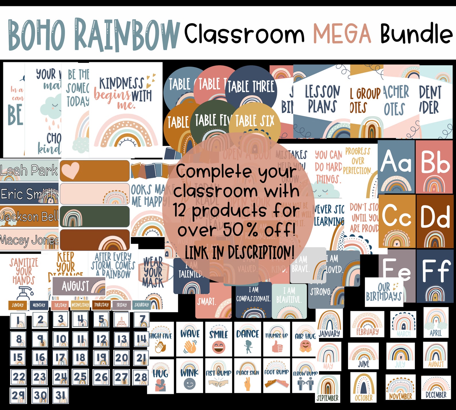 Boho Rainbow Alphabet Chart| DIGITAL DOWNLOAD | Modern Rainbow ABC ...