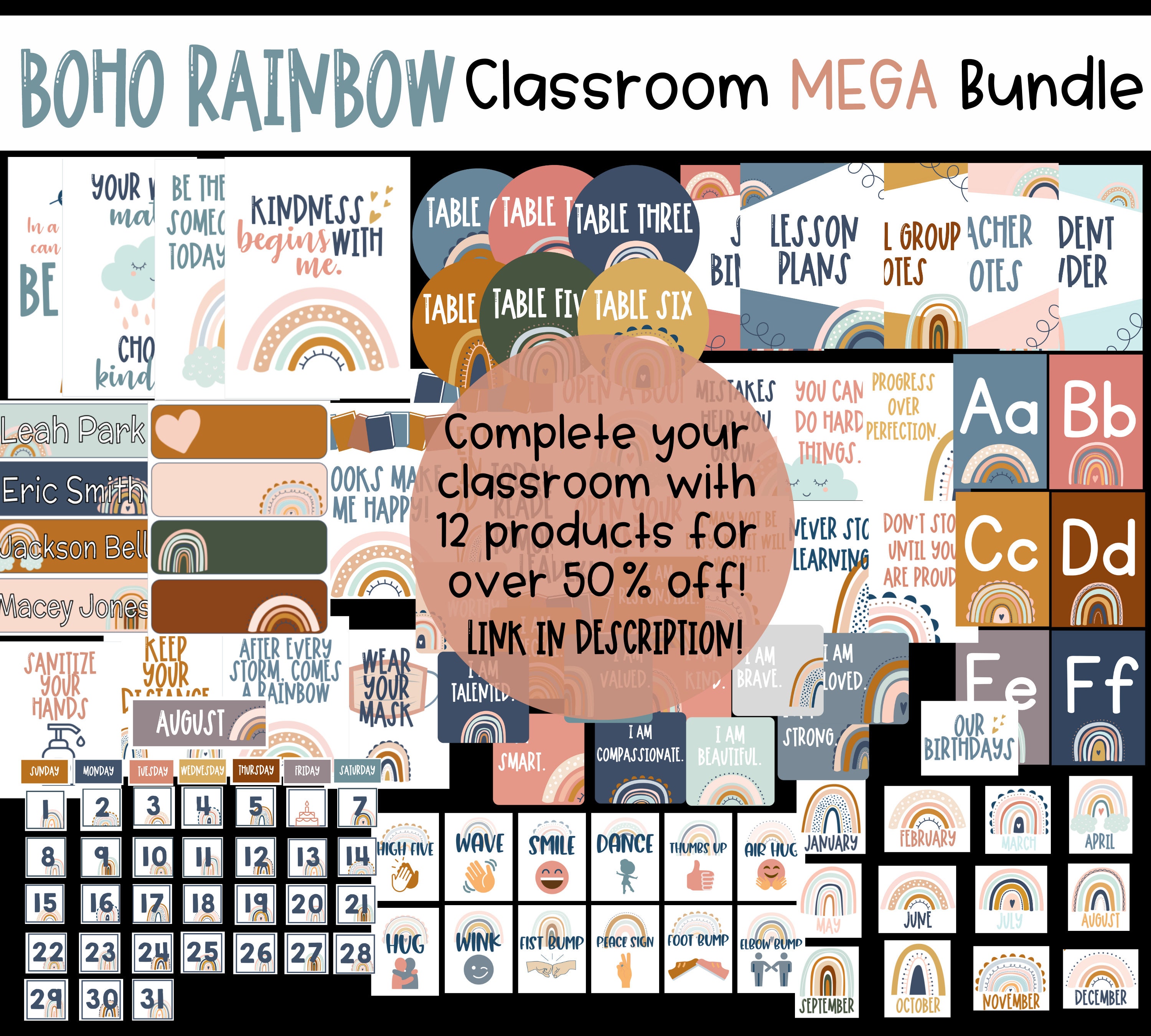 Boho Rainbow Alphabet Chart| DIGITAL DOWNLOAD | Modern Rainbow ABC ...