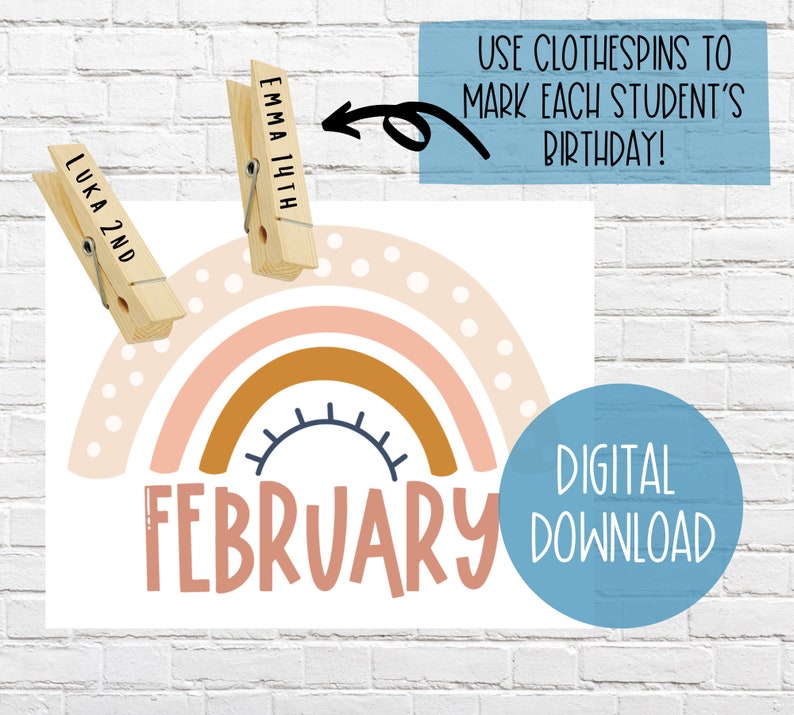 Boho Rainbow Birthday Display Classroom Monthly Birthday | Etsy