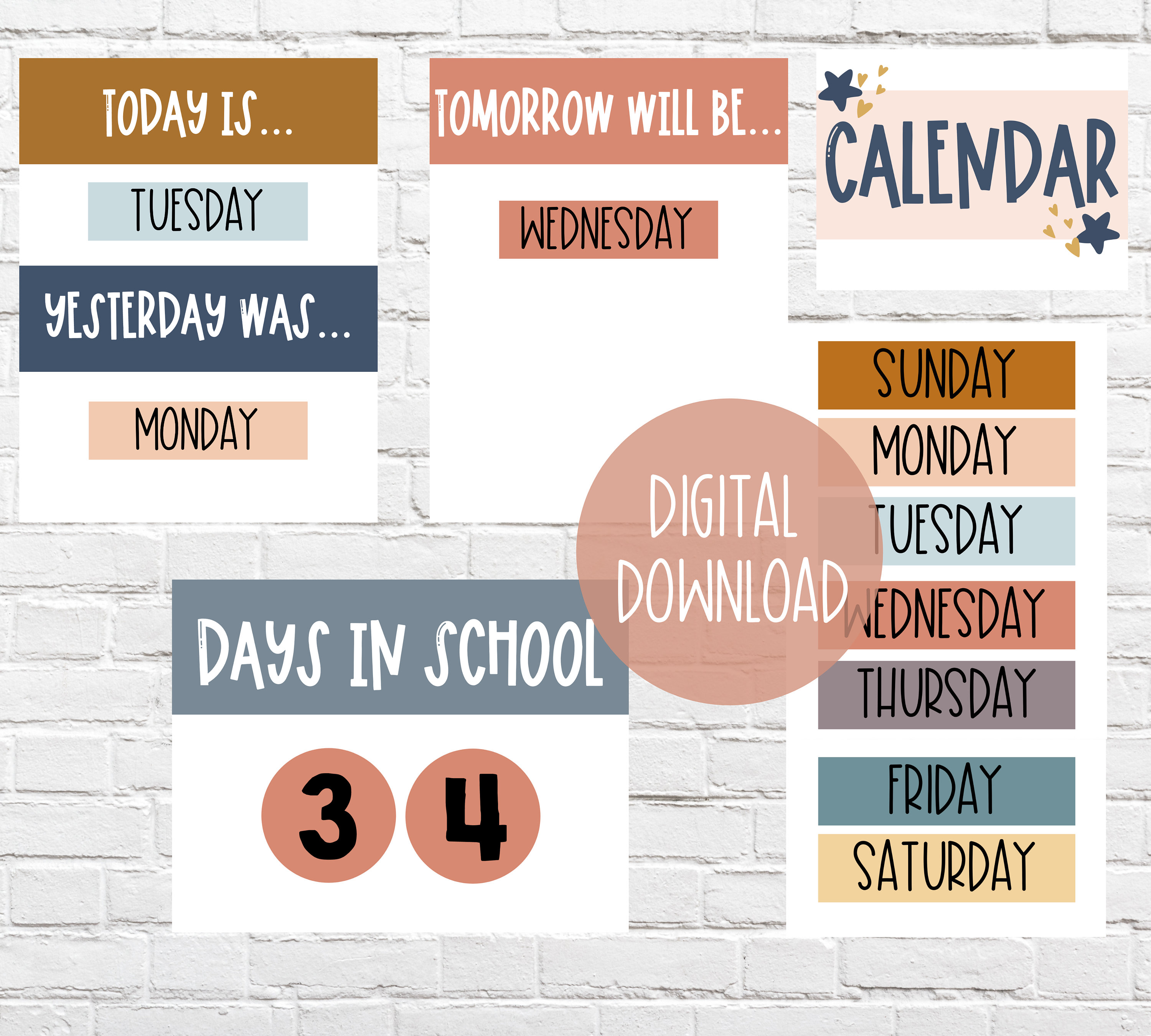 Boho Rainbow Classroom Calendar Set DIGITAL DOWNLOAD | Etsy