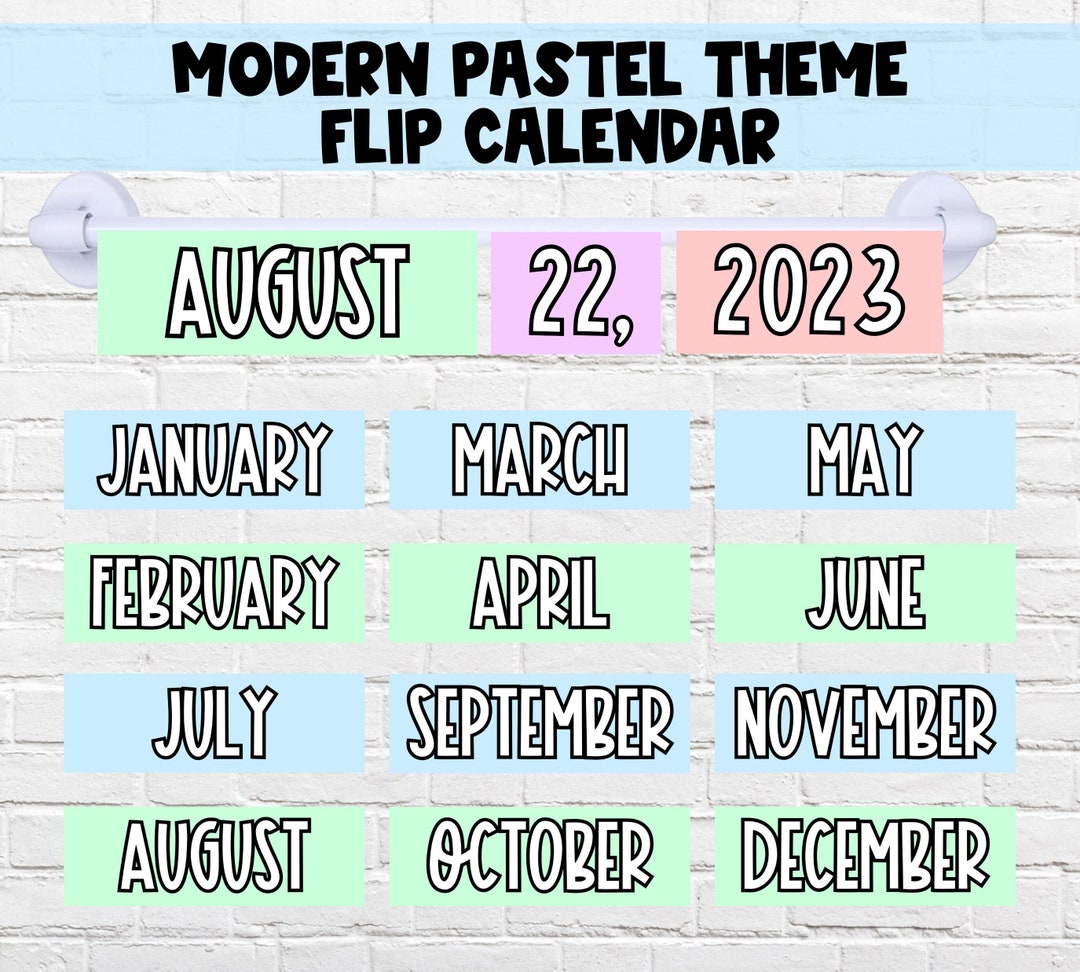 Modern Pastel Theme Classroom Flip Calendar DIGITAL DOWNLOAD Printable ...