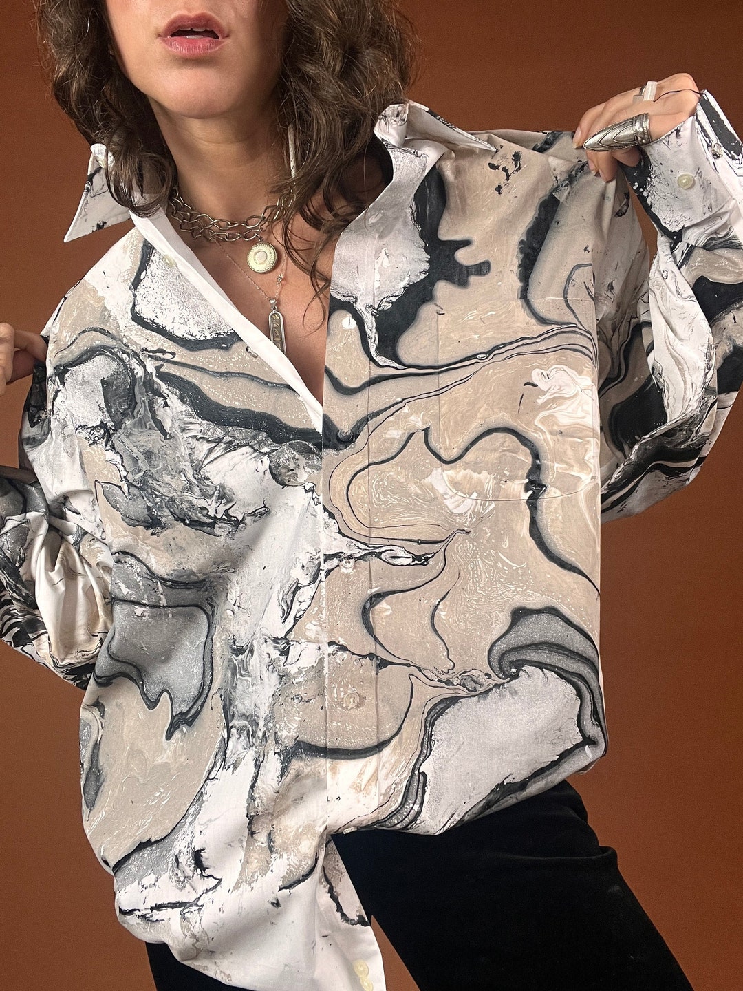Vintage Hydro Dipped Oxford Shirt: Marble Painted Button Down - Etsy