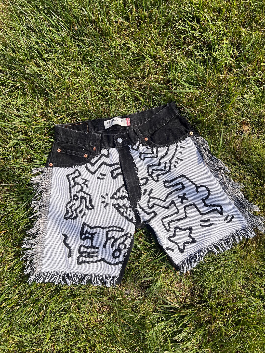 Keith Haring Dog Patch Denim Shorts: Reworked Low Rise, Size 33 - Etsy