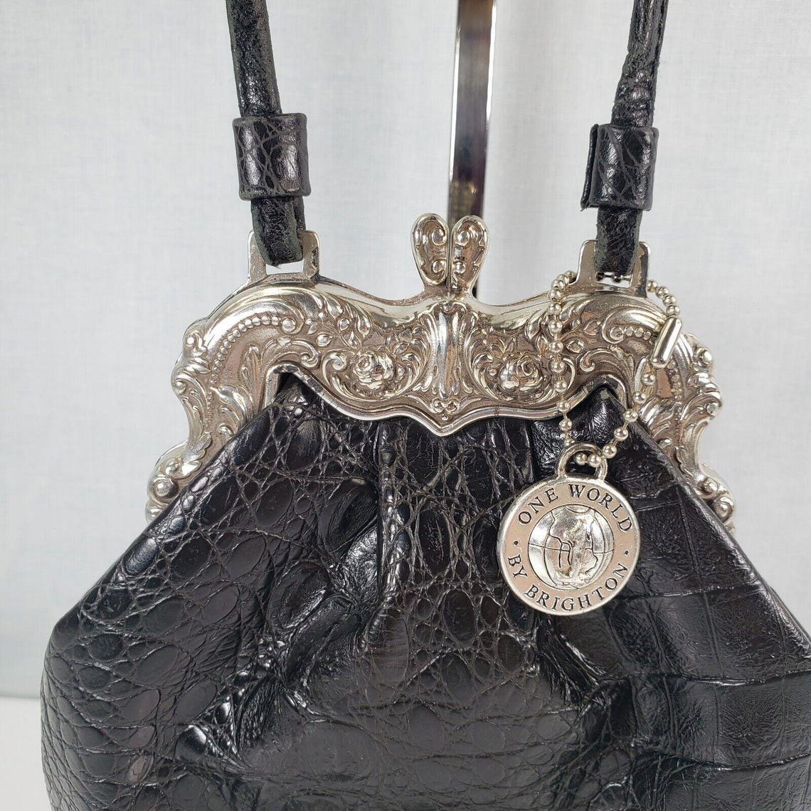 One World Vintage Brighton Black Embossed Leather & Silver ...