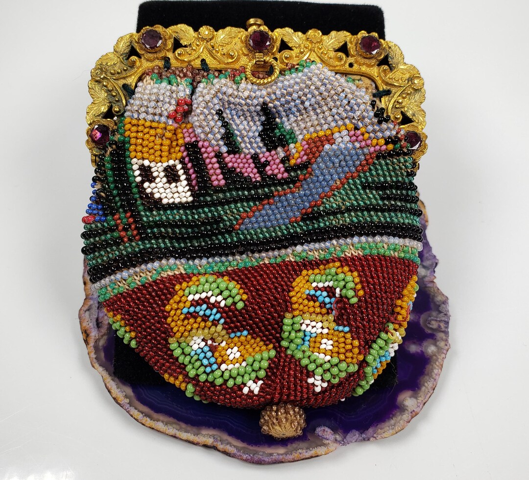 1920s Beaded Pouch: Folk Art Flapper Coin Bag With Amethyst Clasp - Etsy