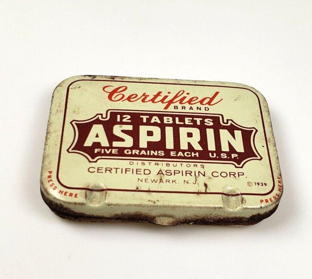 Vintage 1939 Certified Aspirin Medicine Tin Box Only Empty Newark NJ - Etsy