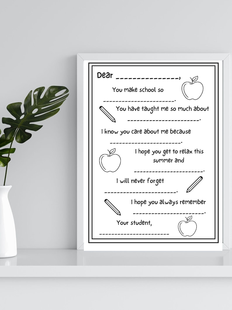 Teacher Appreciation Gift - Student Letter Template (digital Download ...