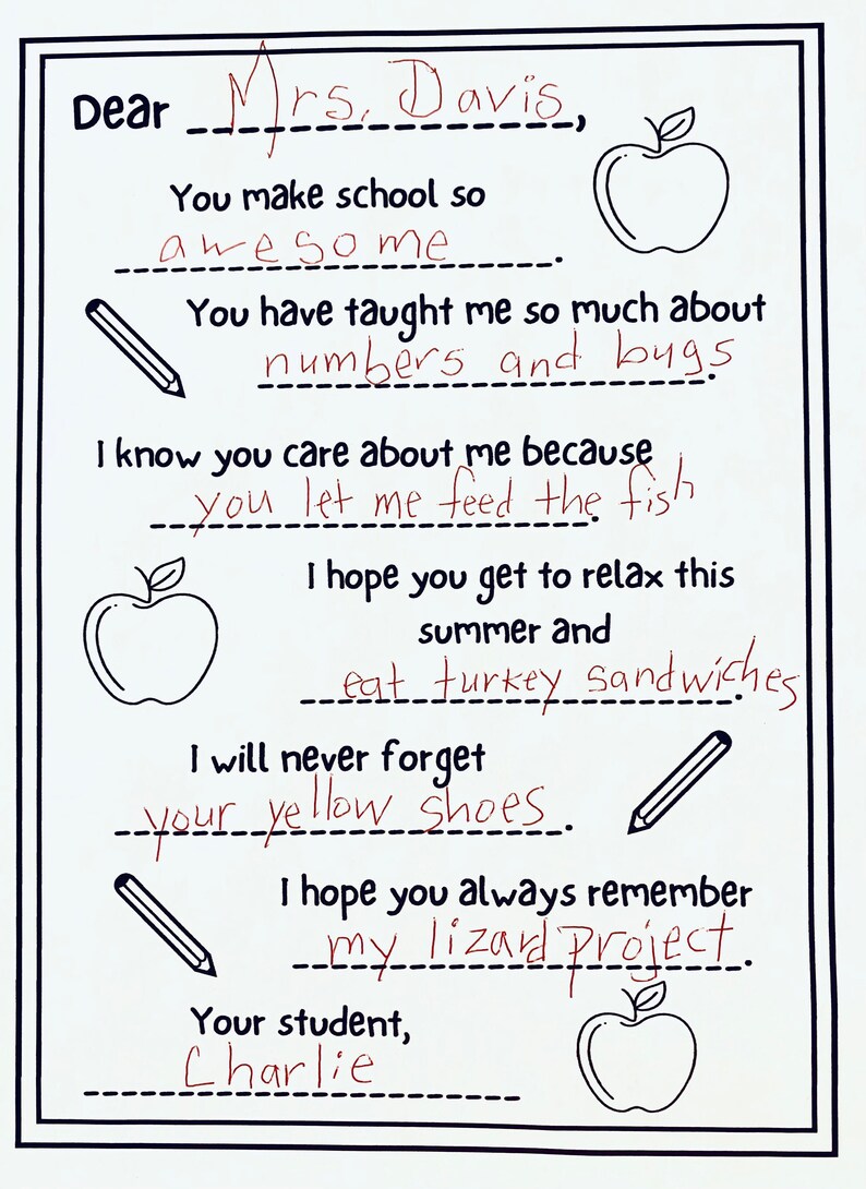 Teacher End of the Year Gift Teacher Letter Teacher Keepsake Teacher ...