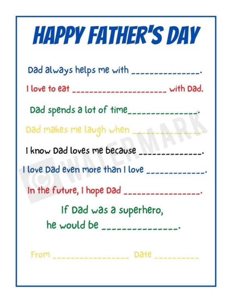 Father's Day PRINTABLE Gift From Kids All About Dad Gift for Father's ...