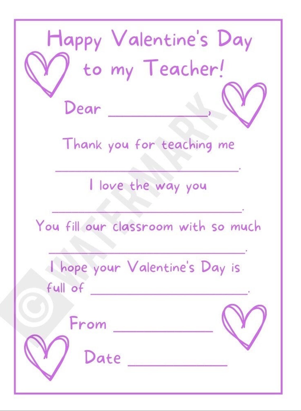 Personalized Valentine for Teachers - Instant Valentine for Teach ...