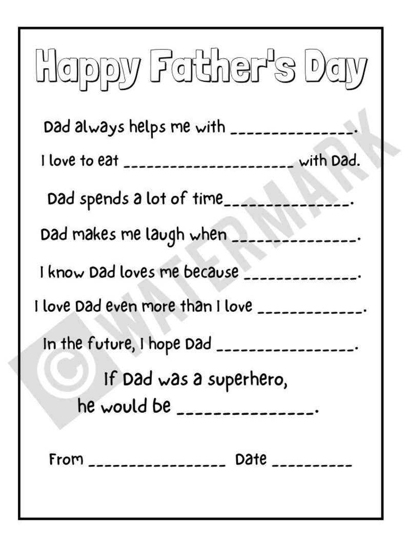 Father's Day Sunday School PRINTABLE, Father's Day Questionnaire ...