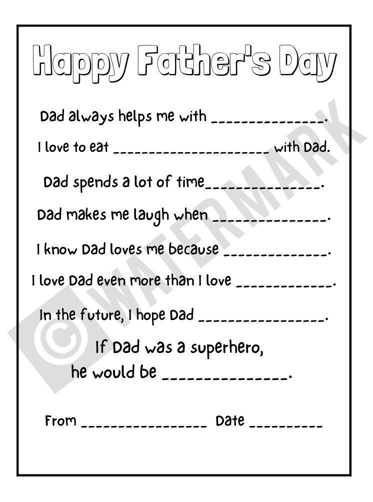 Father's Day Sunday School PRINTABLE, Father's Day Questionnaire ...
