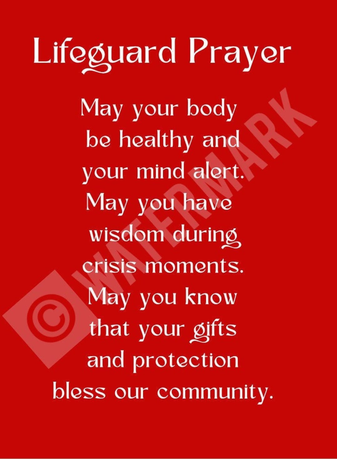 Lifeguard Gift PRINTABLE - Lifeguard Prayer Print - Gift for Lifeguards ...