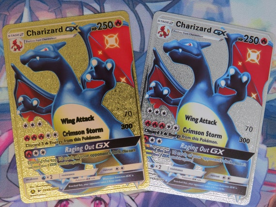 Shiny Charizard Gx Custom Pokemon Metal Card Silver & Gold | Etsy