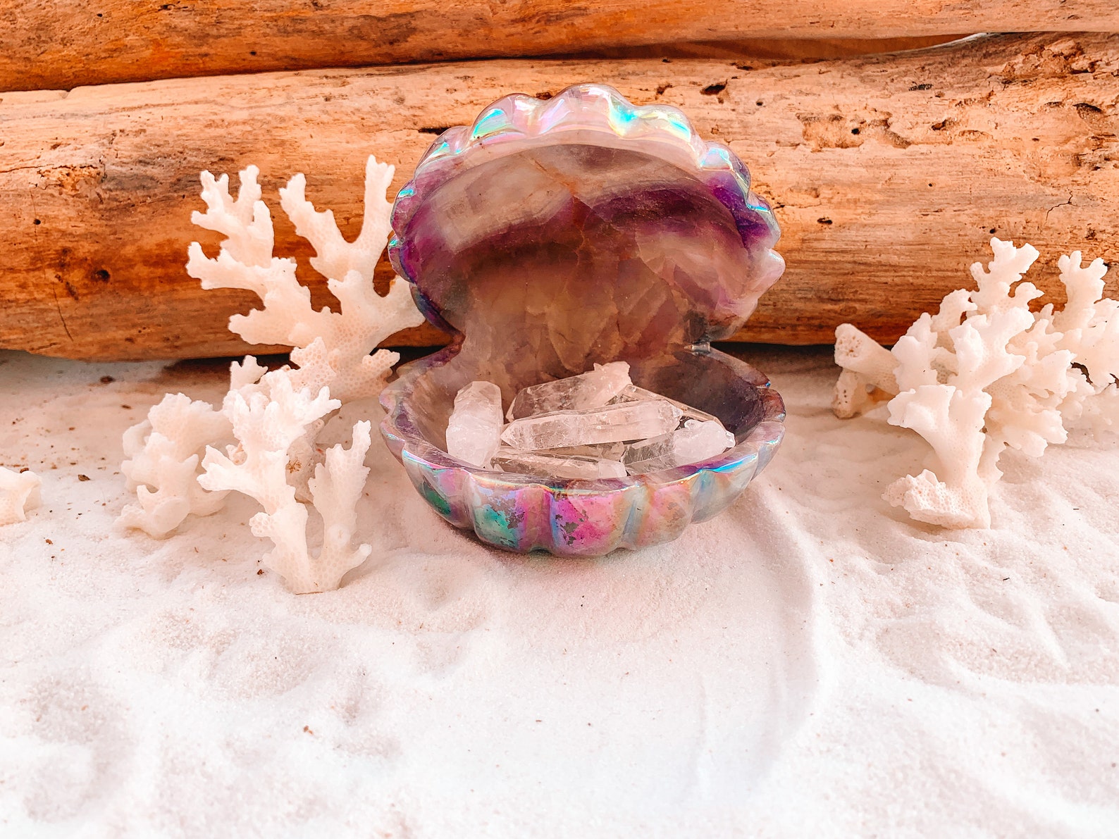 Aura Quartz Clam Shell | Rose Quartz Seashell | Fluorite Seashell ...